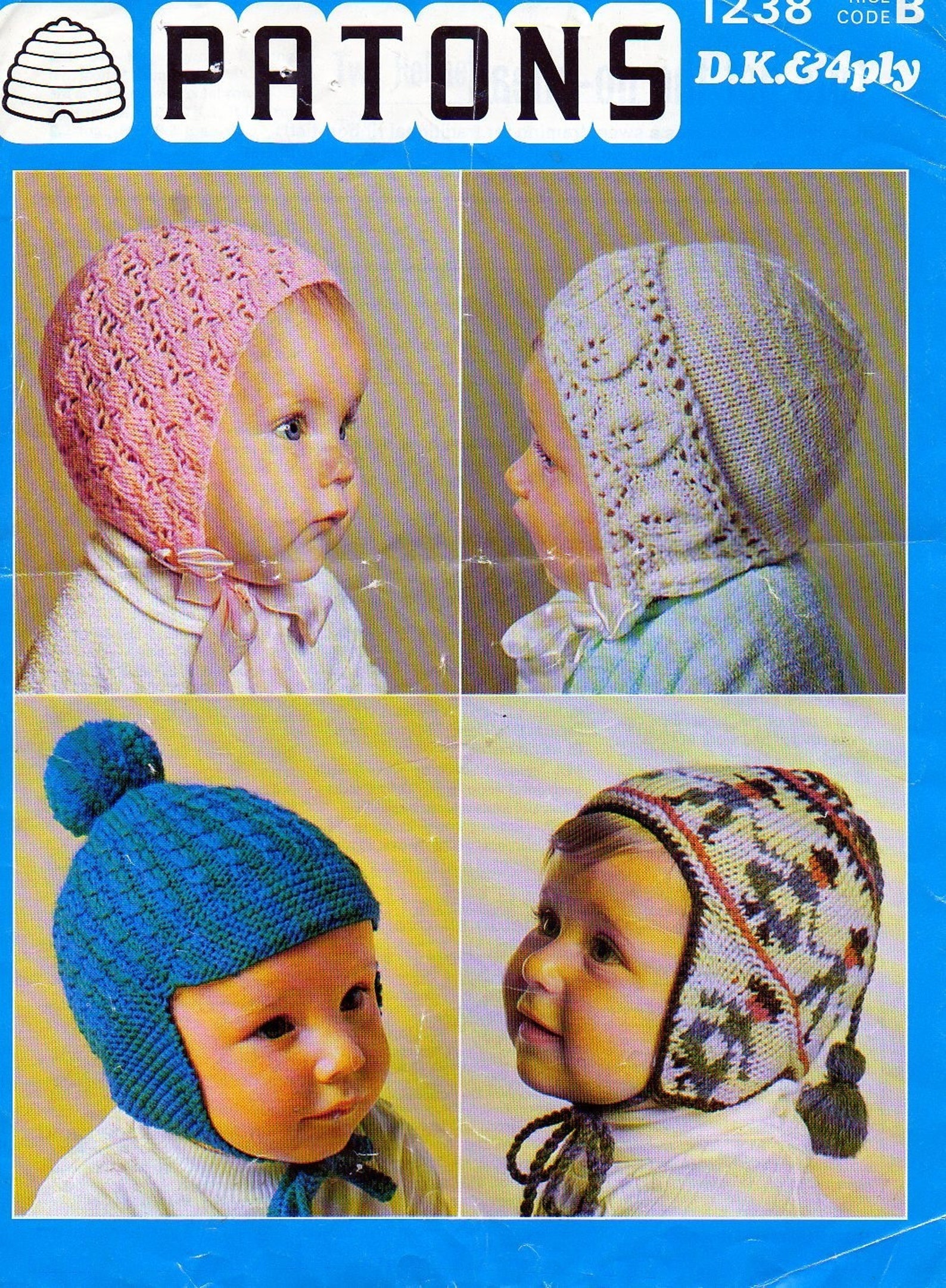 4 Vintage Unusual Baby Hats Peruvian Helmet and Caps Knitting Pattern ...