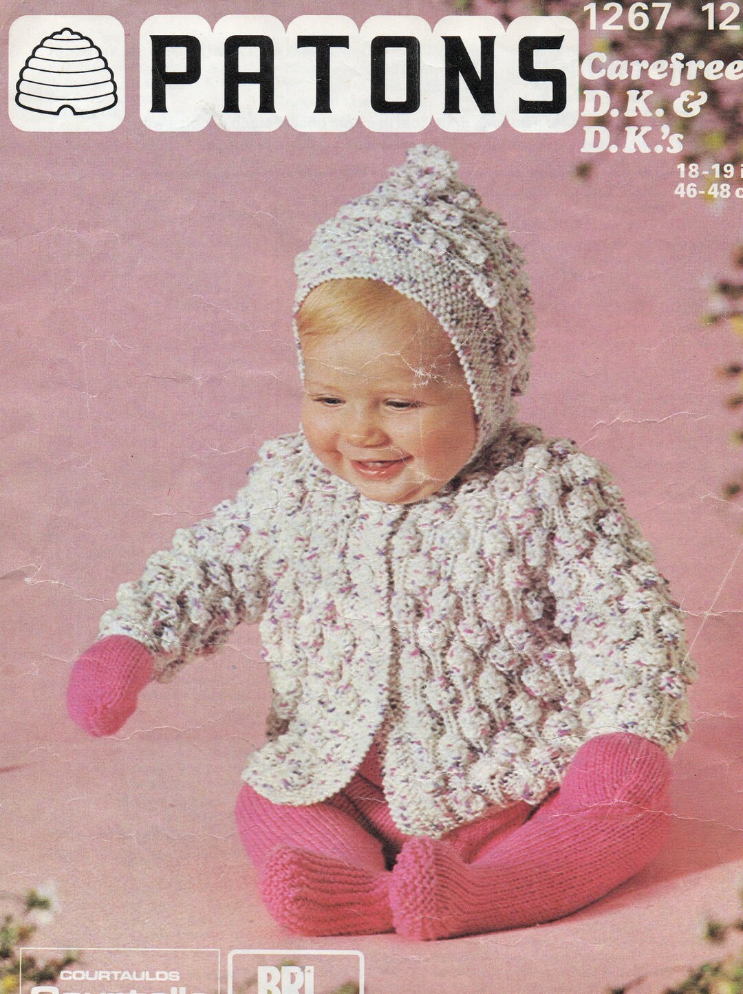 1970s Baby Knitting Pattern Hooded Pram Coat Snowflake Big Bobble ...