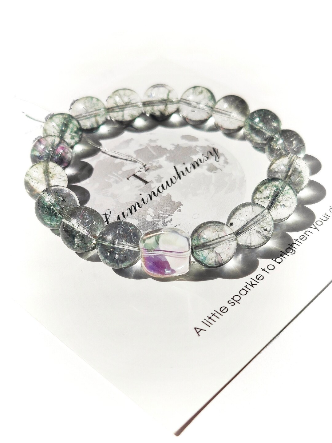10mm Green Phantom Quartz Bracelet, Crystal Healing, Wealth, Luck ...