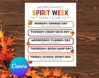 Editable Winter Spirit Week Flyer Template, School Spirit Schedule ...