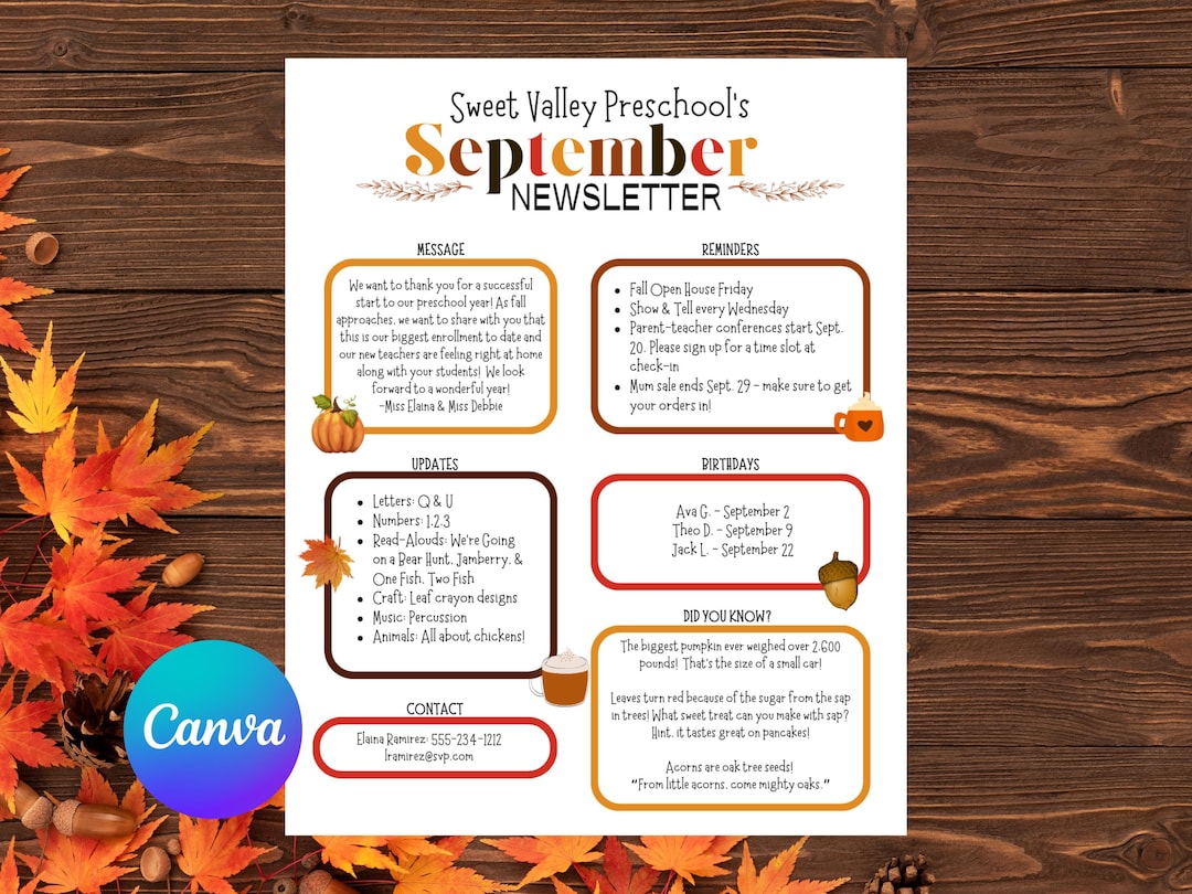 September Newsletter, Preschool Newsletter, Newsletter Template, Autumn ...