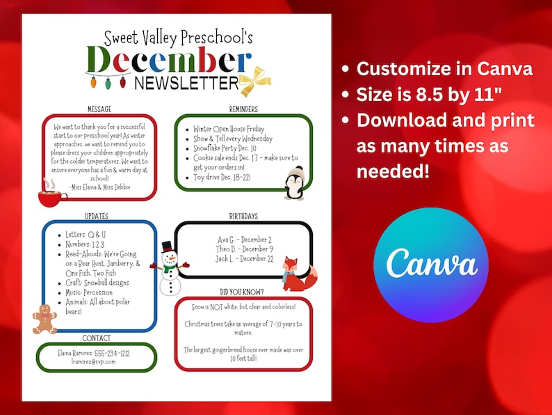 December Newsletter, Preschool Newsletter, Newsletter Template, Winter ...