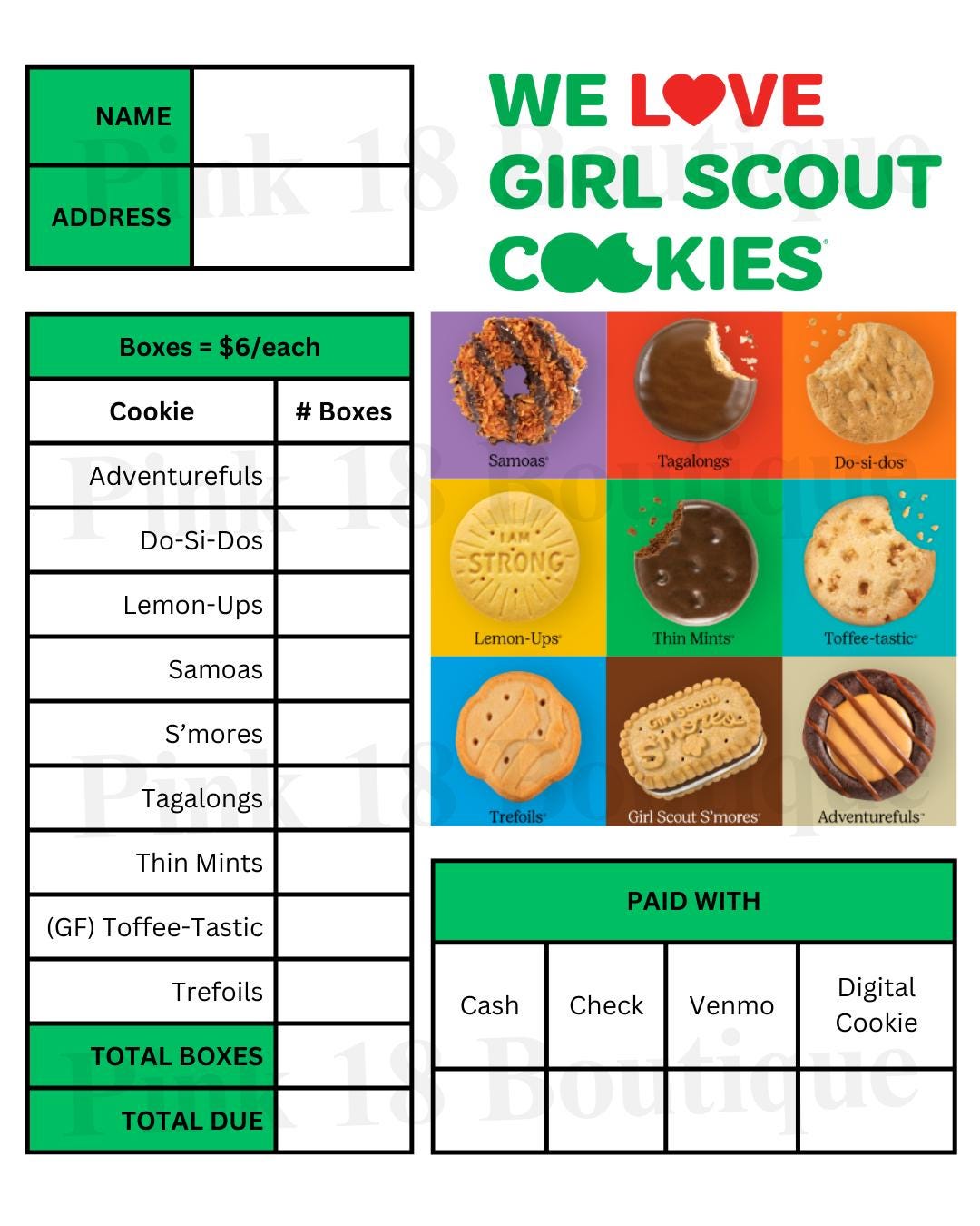 Girl Scouts Cookie Order Form LBB Bakers - Ready to Print OR Edit! - Etsy