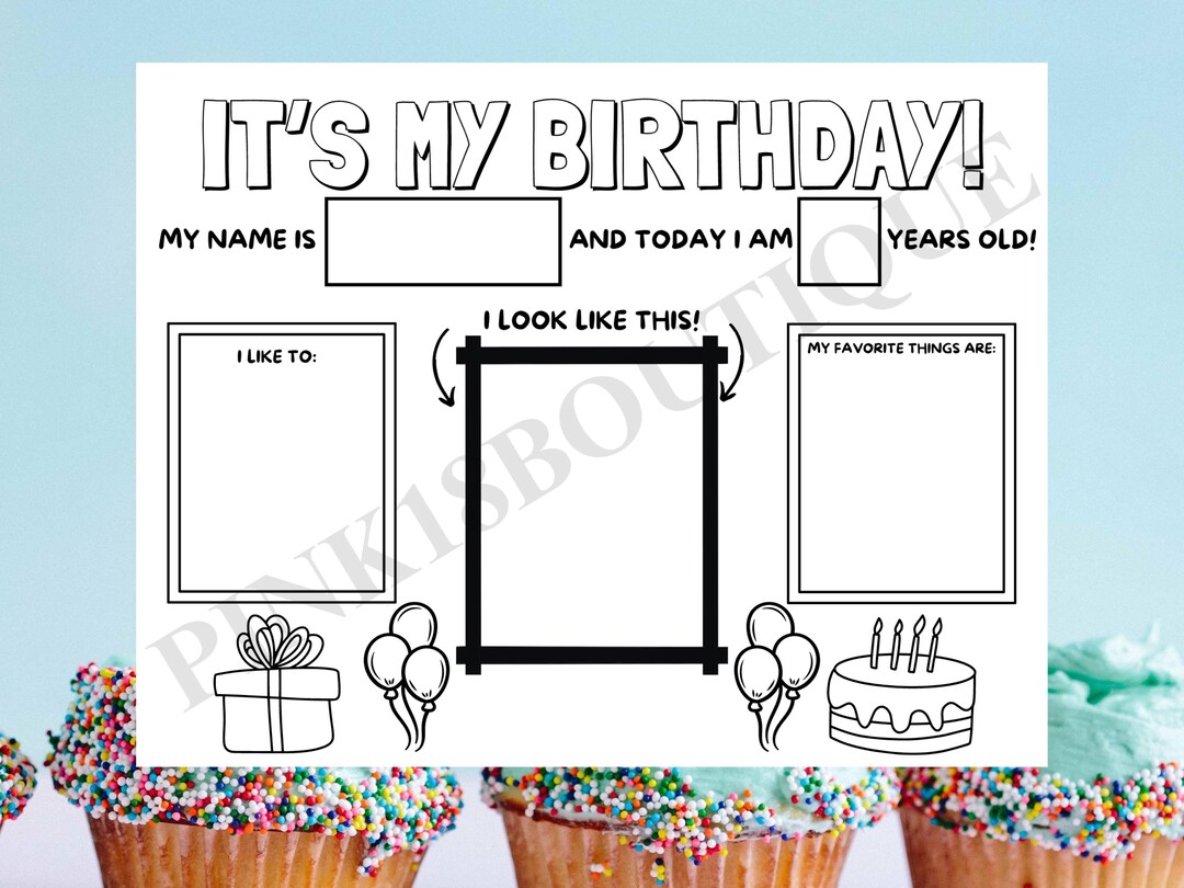 It's My Birthday Coloring Page, Printable Birthday Placemat Activity ...