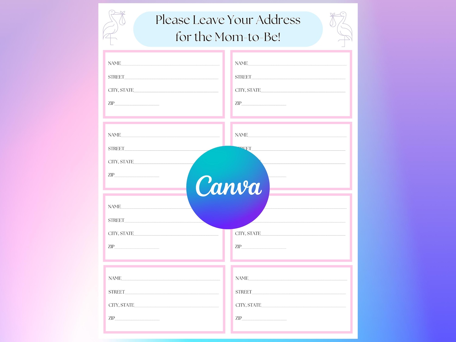 Baby Shower Address Sign-in Sheet - Canva Template! - Etsy