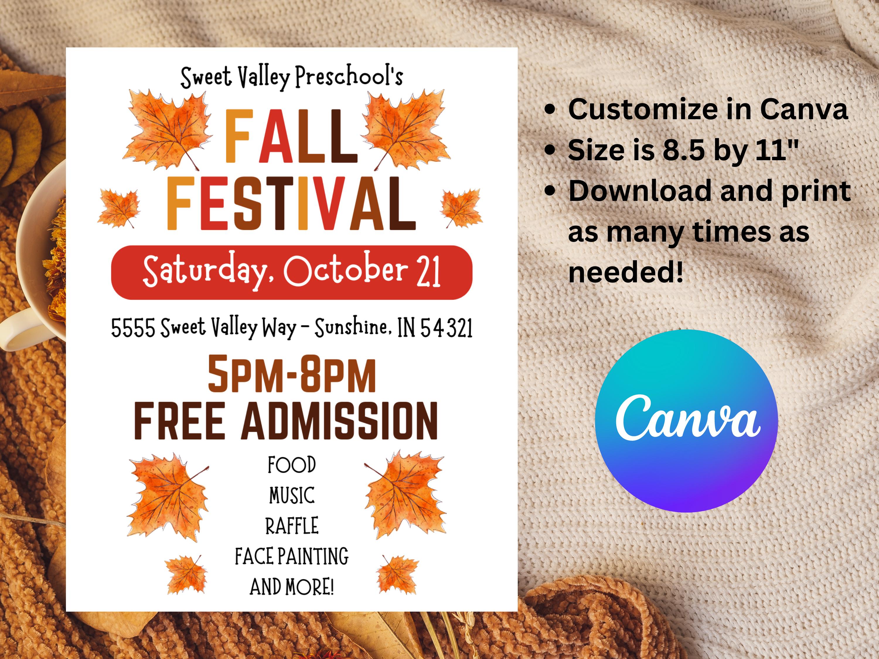 Editable Fall Festival Flyer Template, Printable Harvest Festival ...