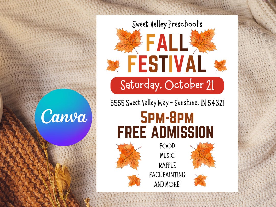 Editable Fall Festival Flyer Template, Printable Harvest Festival ...