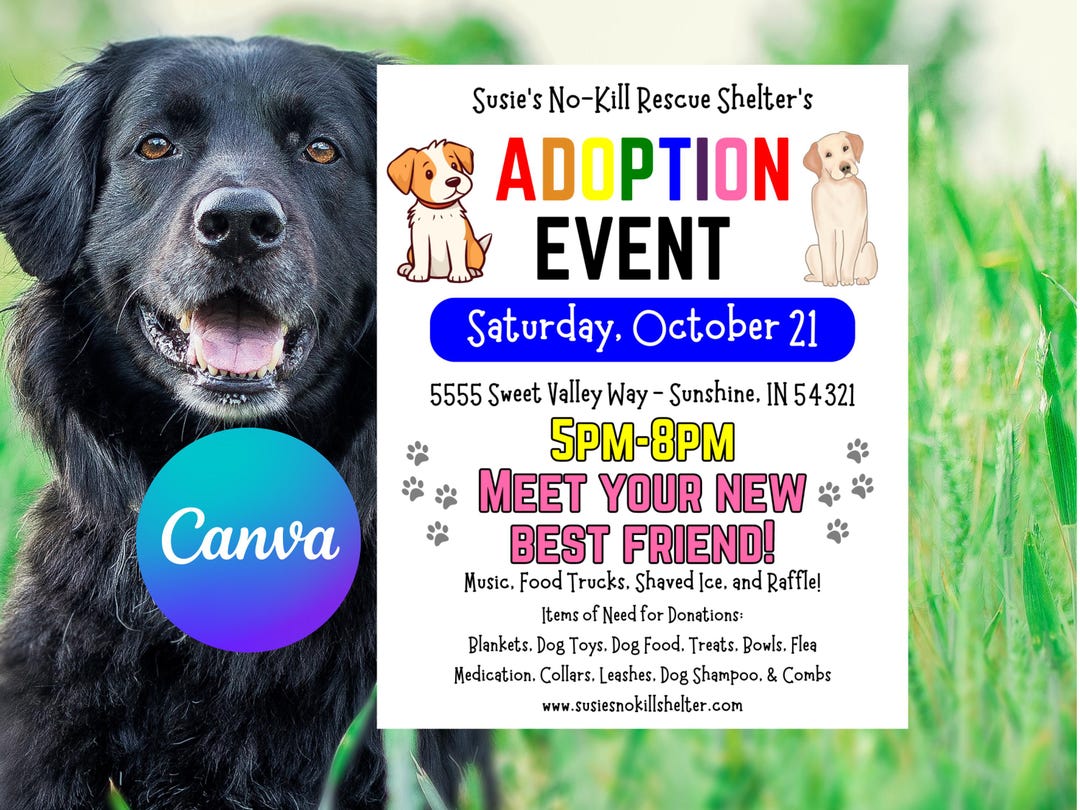 Adoption Event Flyer, Adoption Event Template, Shelter Flyer, Dog ...