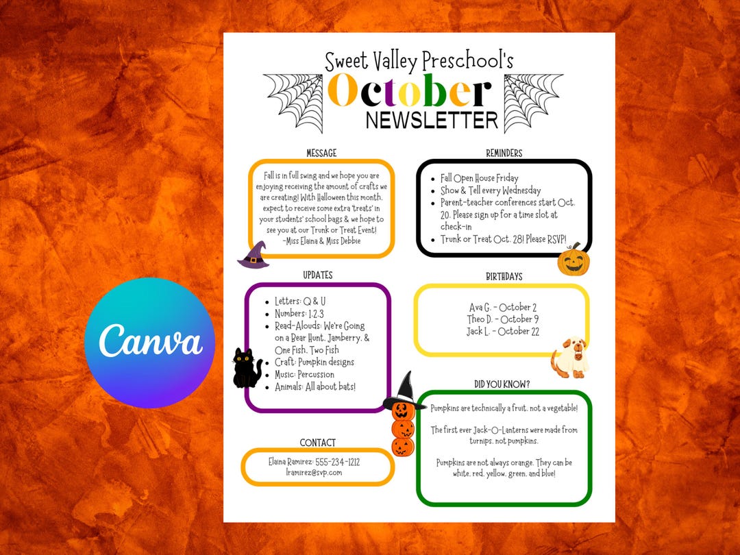 October Newsletter, Preschool Newsletter, Newsletter Template, Autumn ...