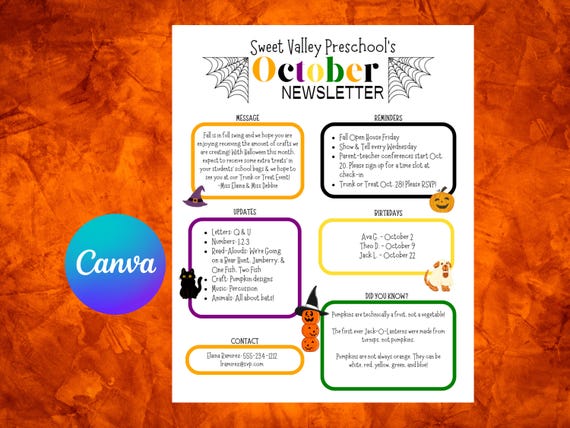 Fall Preschool Newsletter Template