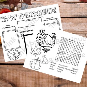 Thanksgiving Placemat, Ready-to-print, Thanksgiving Worksheet ...