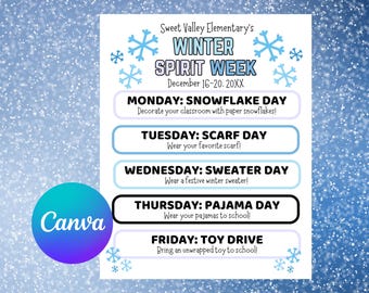 Editable Fall Spirit Week Flyer Template, School Spirit Schedule, Canva ...
