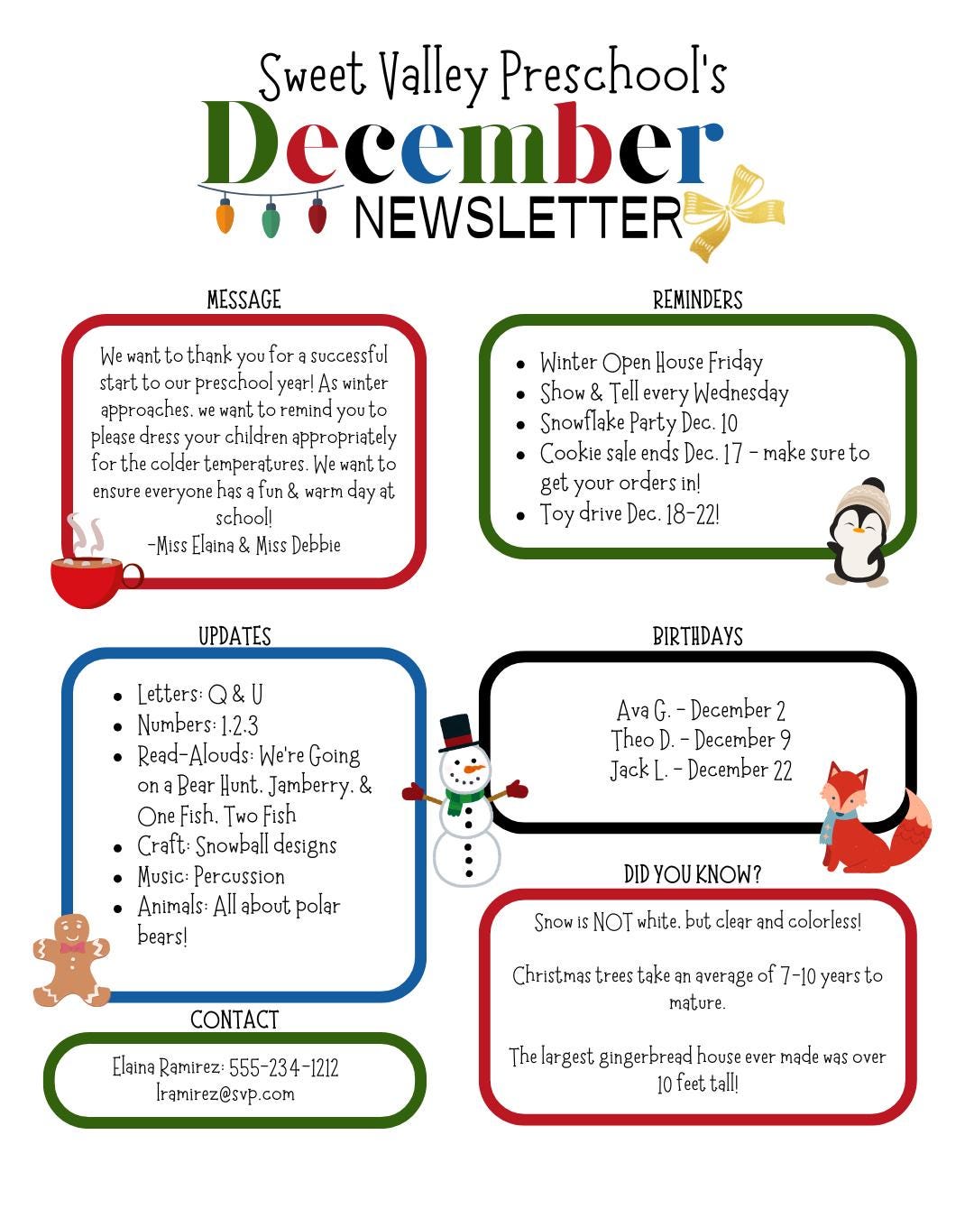 December Newsletter, Preschool Newsletter, Newsletter Template, Winter ...