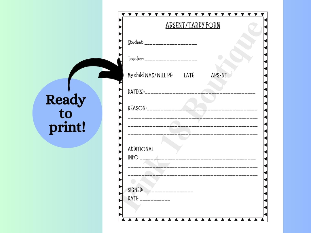 Absent Form Tardy Form for Students - Ready for Parents to Print and ...