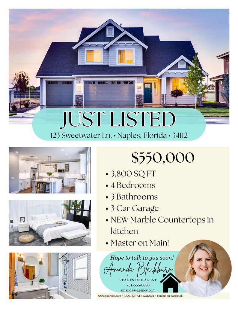 Just Listed Real Estate Flyer - Canva Template! - Etsy