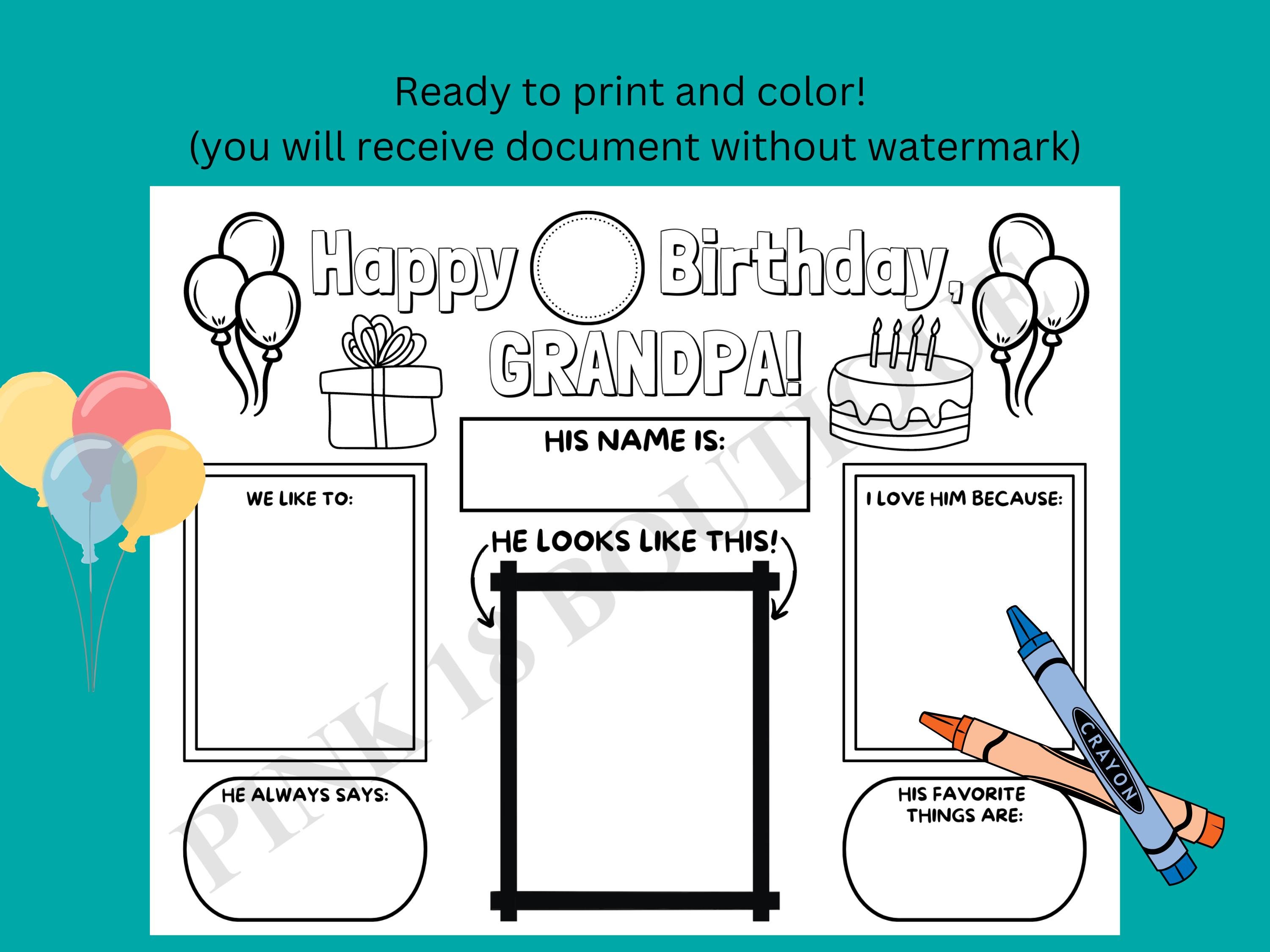 Happy Birthday Grandpa Coloring Page, Printable All About Grandpa ...