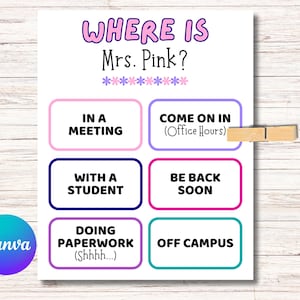 Where is the Teacher Sign, Classroom Door Sign, EDITABLE Teacher Door ...