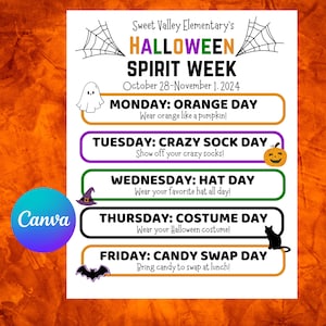 Editable Halloween Spirit Week Flyer Canva Template, School Spirit ...