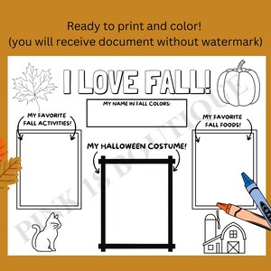 Printable Fall Favorites Worksheet - Fill in the Blanks and Color! - Etsy