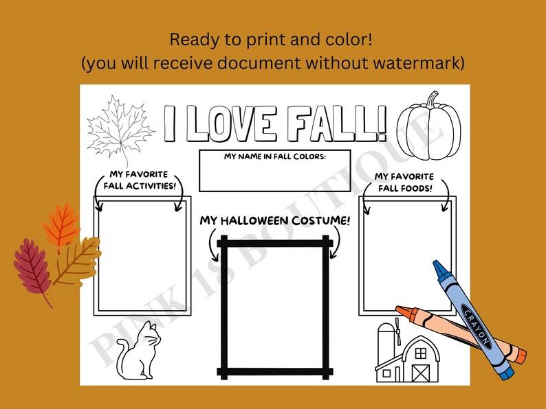 Printable Fall Favorites Worksheet - Fill in the Blanks and Color! - Etsy