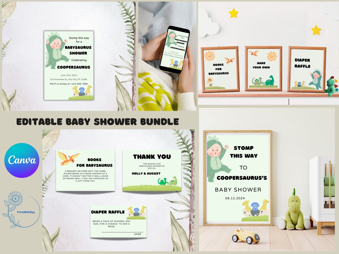 DINOSAUR BABYSAURUS Baby Shower Bundle, Dino Baby Shower, Boy Baby ...
