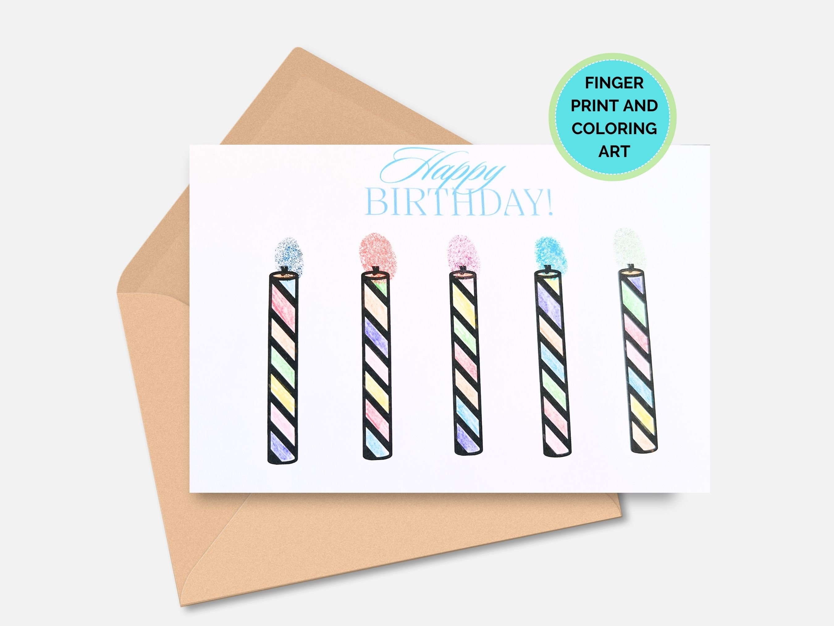 Happy Birthday Fingerprint Card, Kid's Coloring Card, Finger Paint ...
