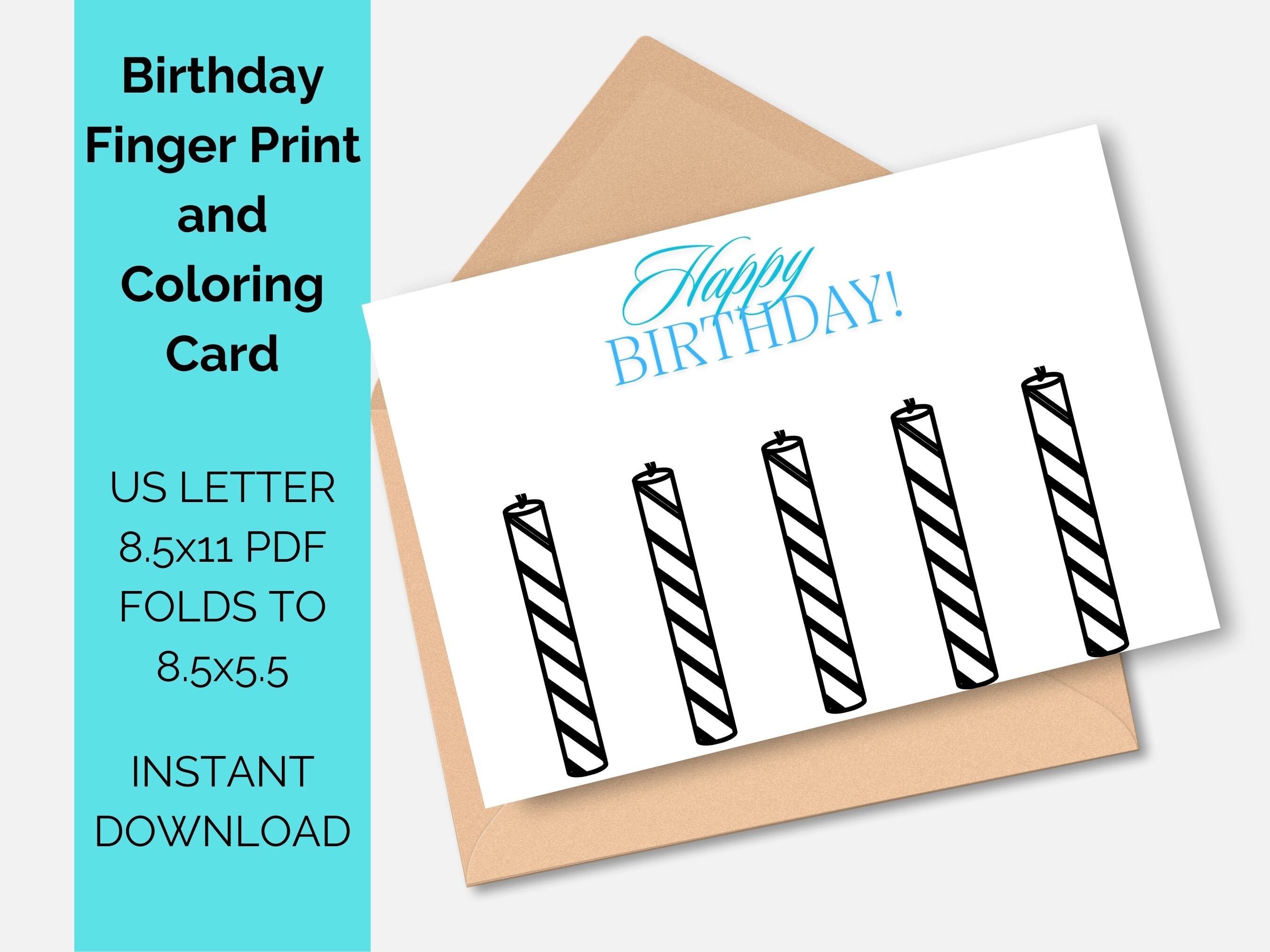 Happy Birthday Fingerprint Card, Kid's Coloring Card, Finger Paint ...
