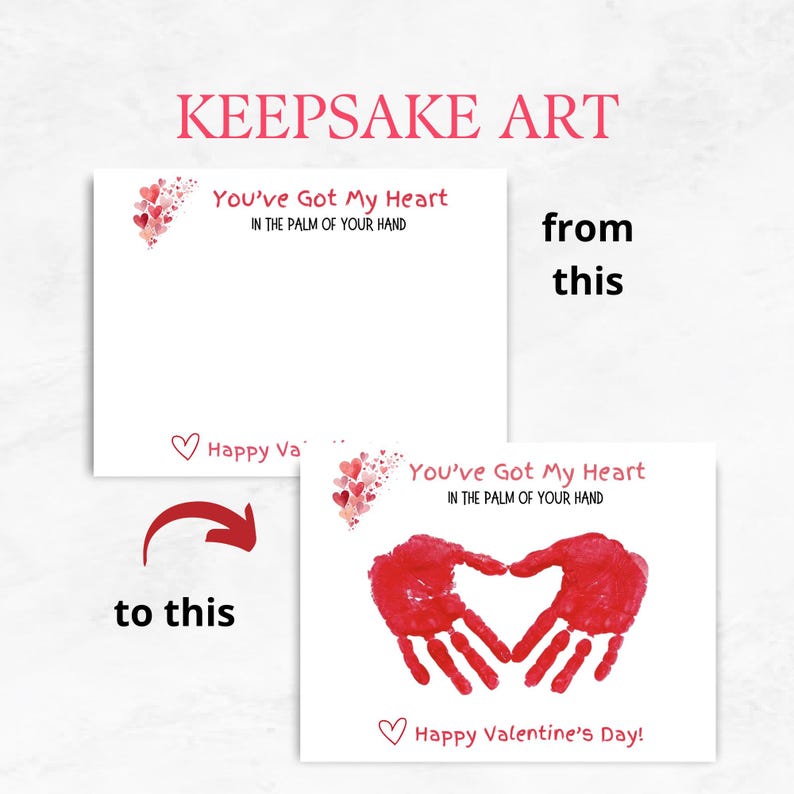 Valentine Handprint Keepsake Art, Fingerprint Heart Keepsake, Handprint ...