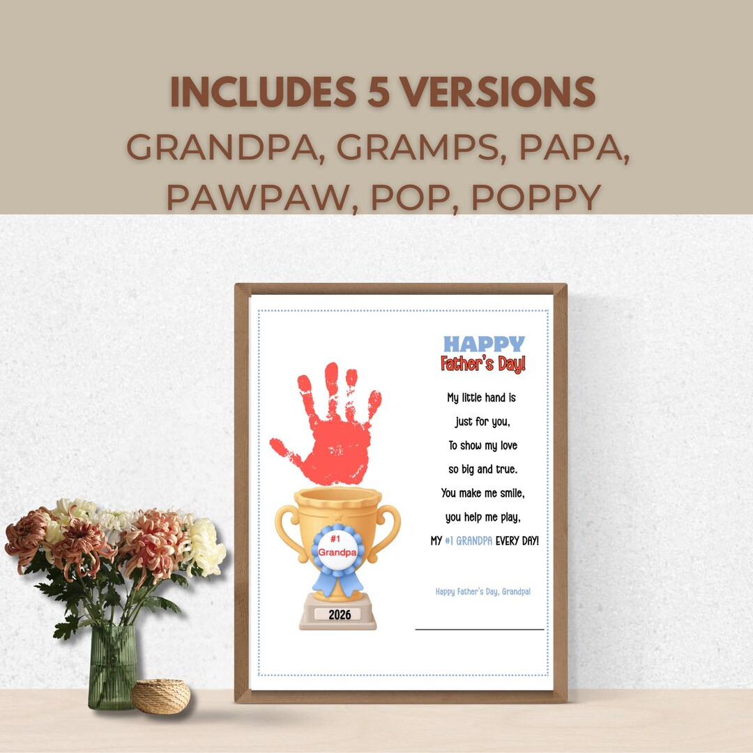 Grandpa Father's Day Handprint Keepsake, Grandpa Handprint Art, Gift ...