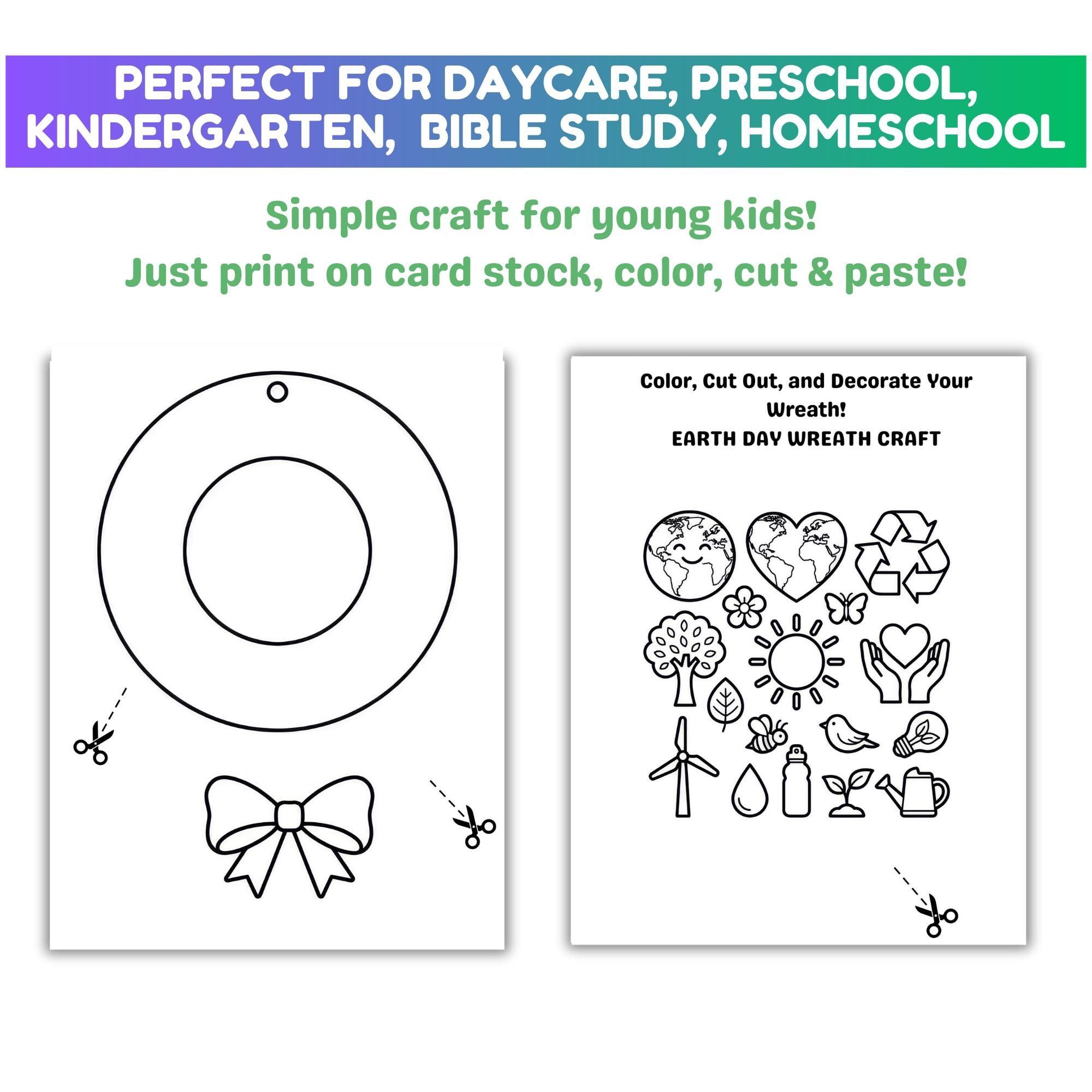 Earth Day DIY Wreath Craft for Kids, Coloring Cut and Paste Activity ...