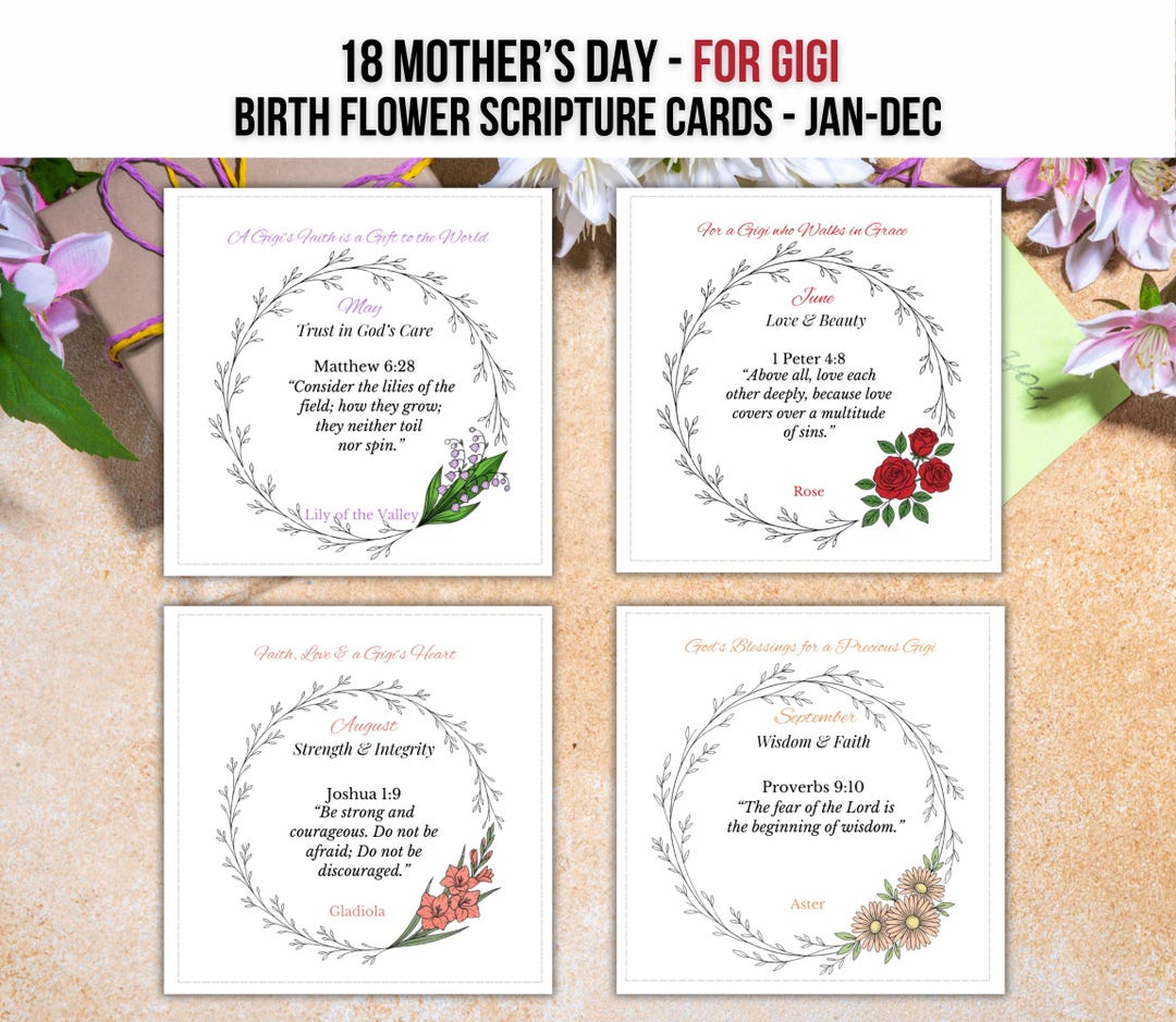 Floral Mother's Day Bible Verse Cards for Gigi | Gigi Scripture Cards ...