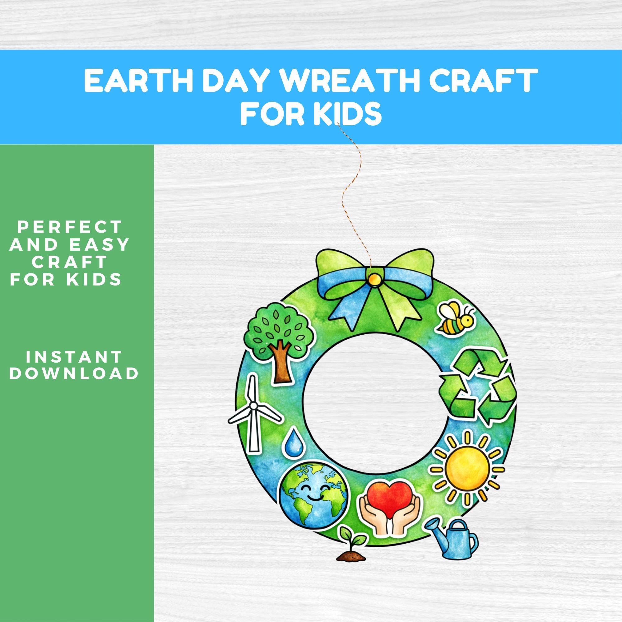 Earth Day DIY Wreath Craft for Kids, Coloring Cut and Paste Activity ...