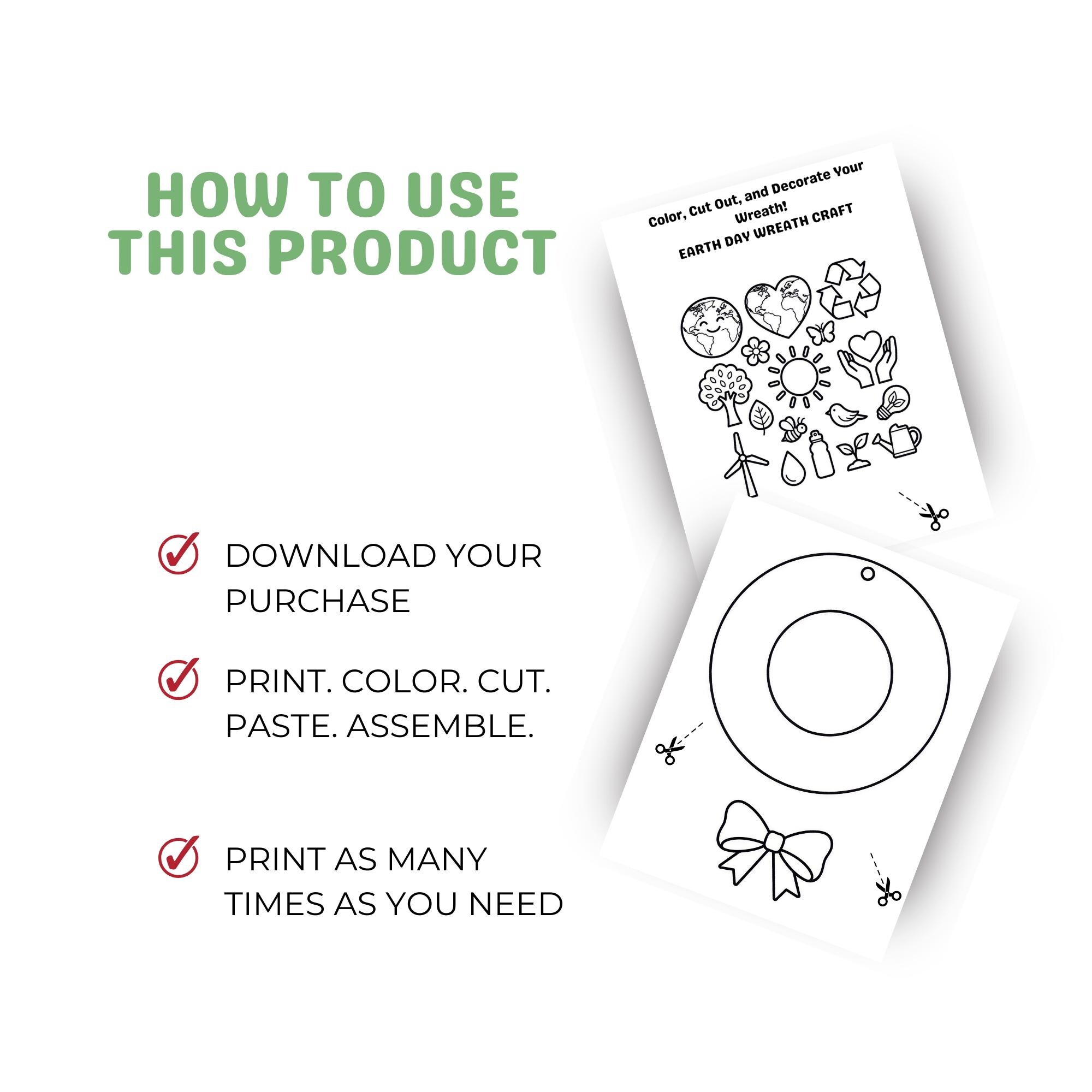 Earth Day DIY Wreath Craft for Kids, Coloring Cut and Paste Activity ...