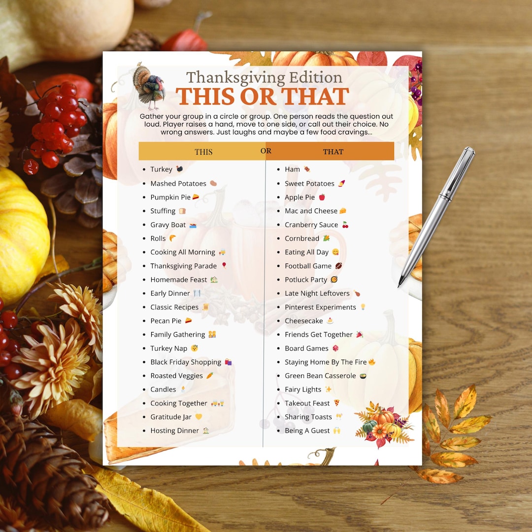Thanksgiving This or That: Trivia Game, Thanksgiving Game ...