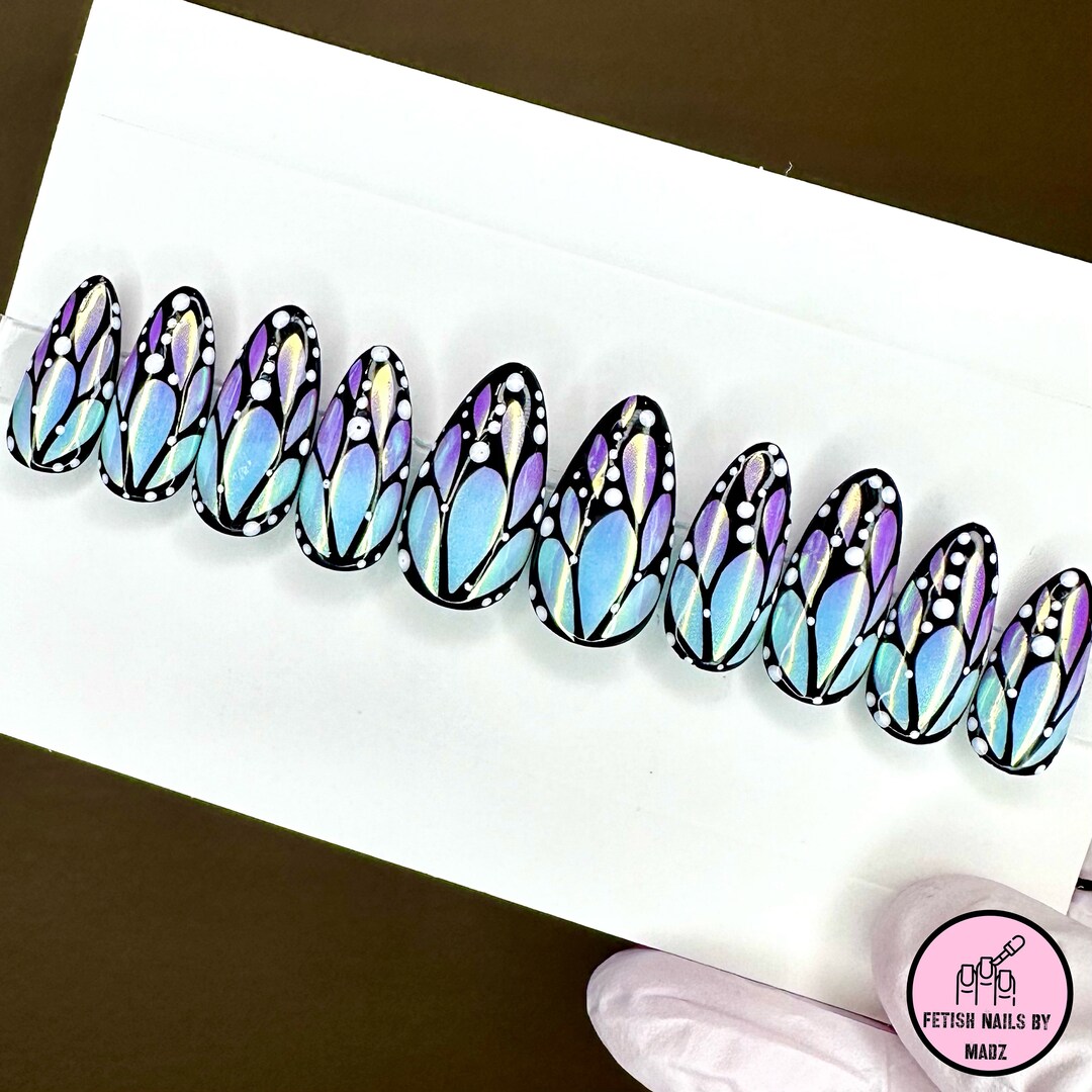 Blue Butterfly Nails | Chrome Butterfly Nails | Butterfly Wing Nails ...