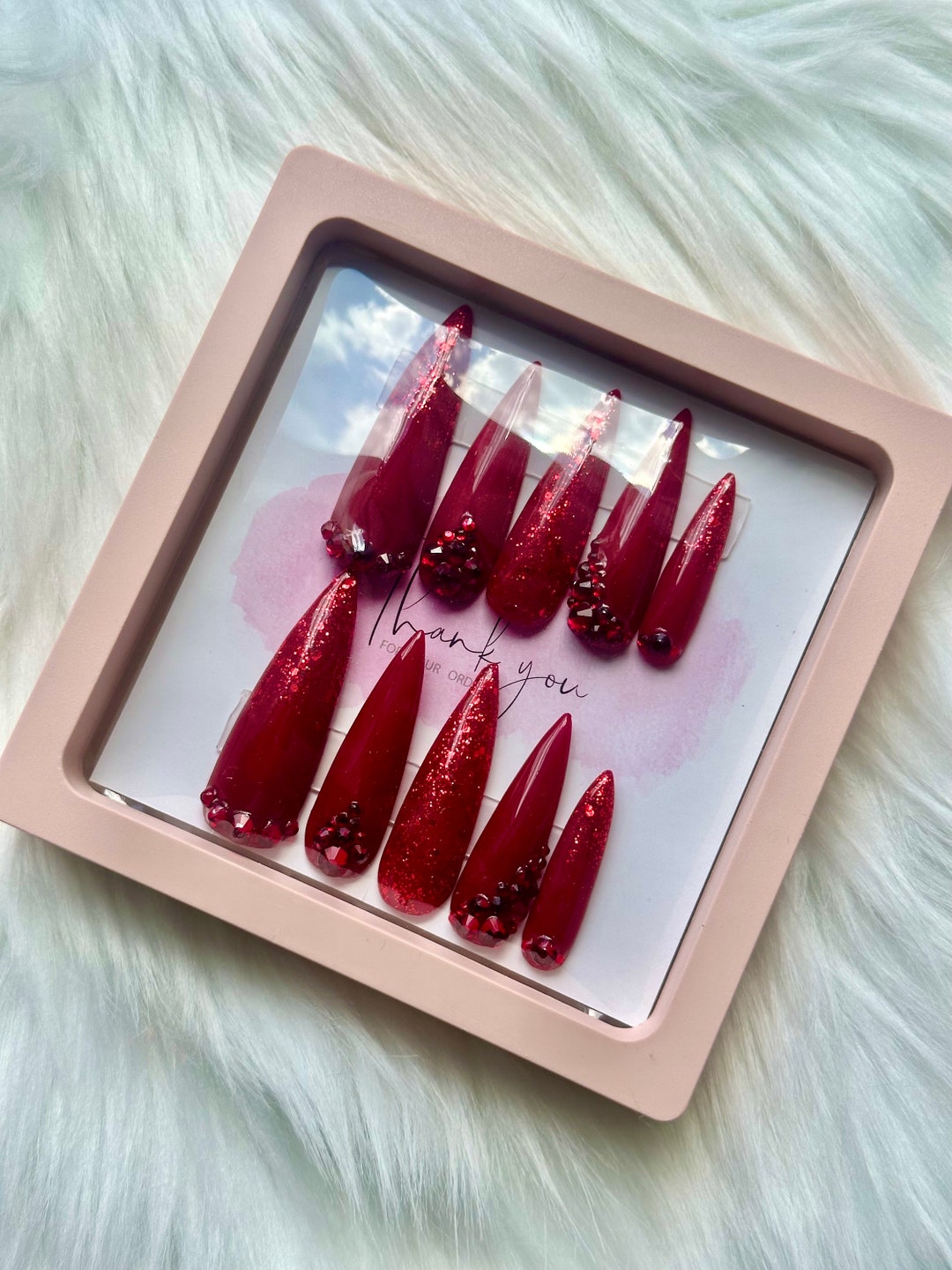 Ruby Red Nails | Crystal Nails | Red Nails | Luxury Nails | Press on ...
