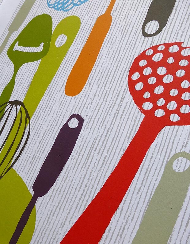 Kitchen Utensils - Limited Edition Hand Printed Screen Print - Free ...