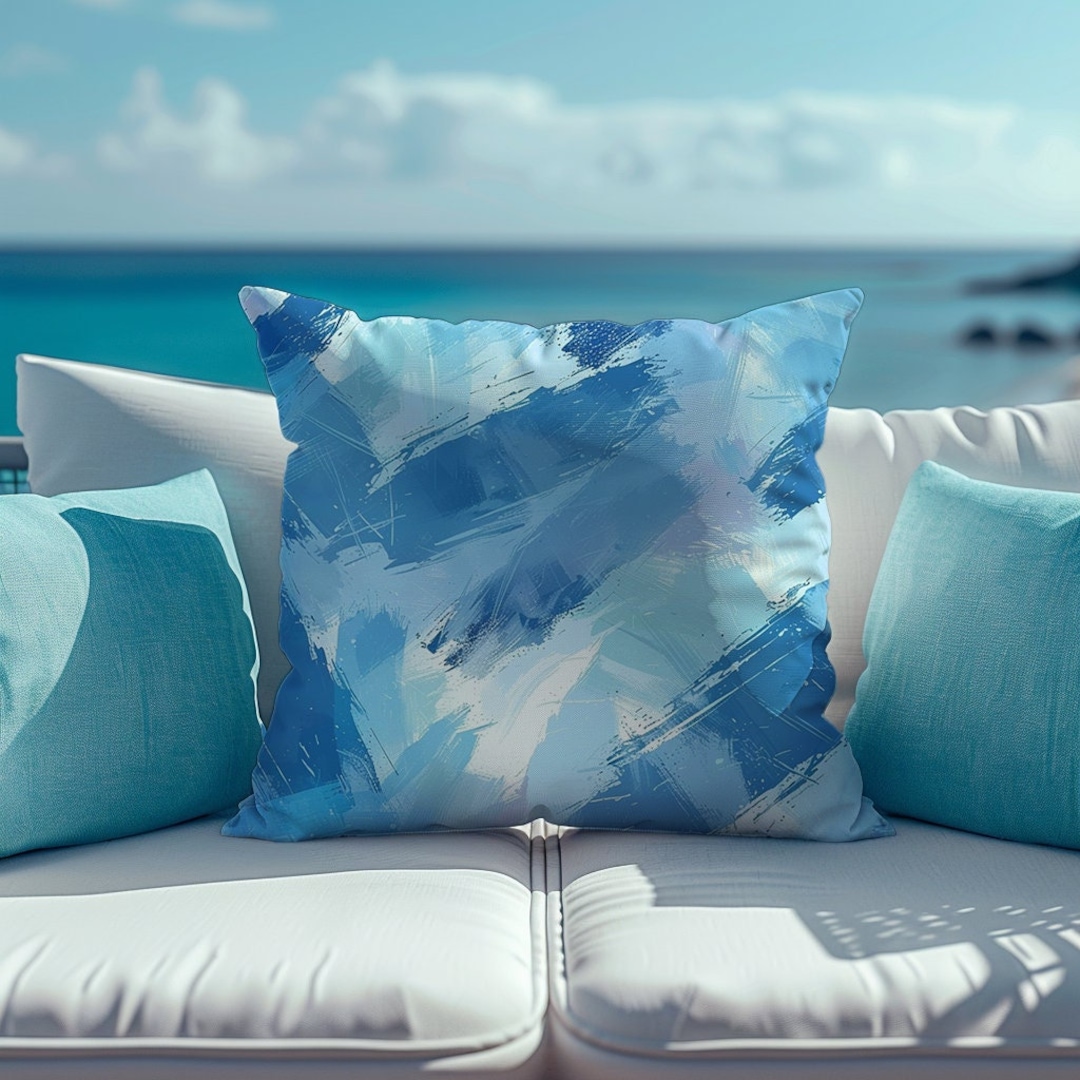 Abstract Light Pastel Blue Throw Pillow, Brush Stroke, Sky Blue, Modern ...