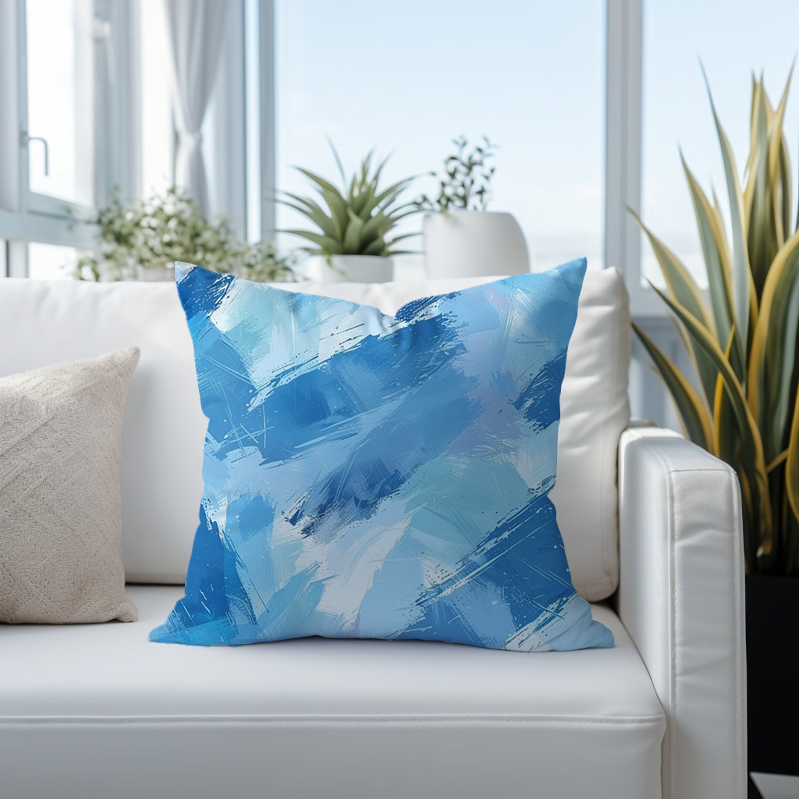 Abstract Light Pastel Blue Throw Pillow, Brush Stroke, Sky Blue, Modern ...