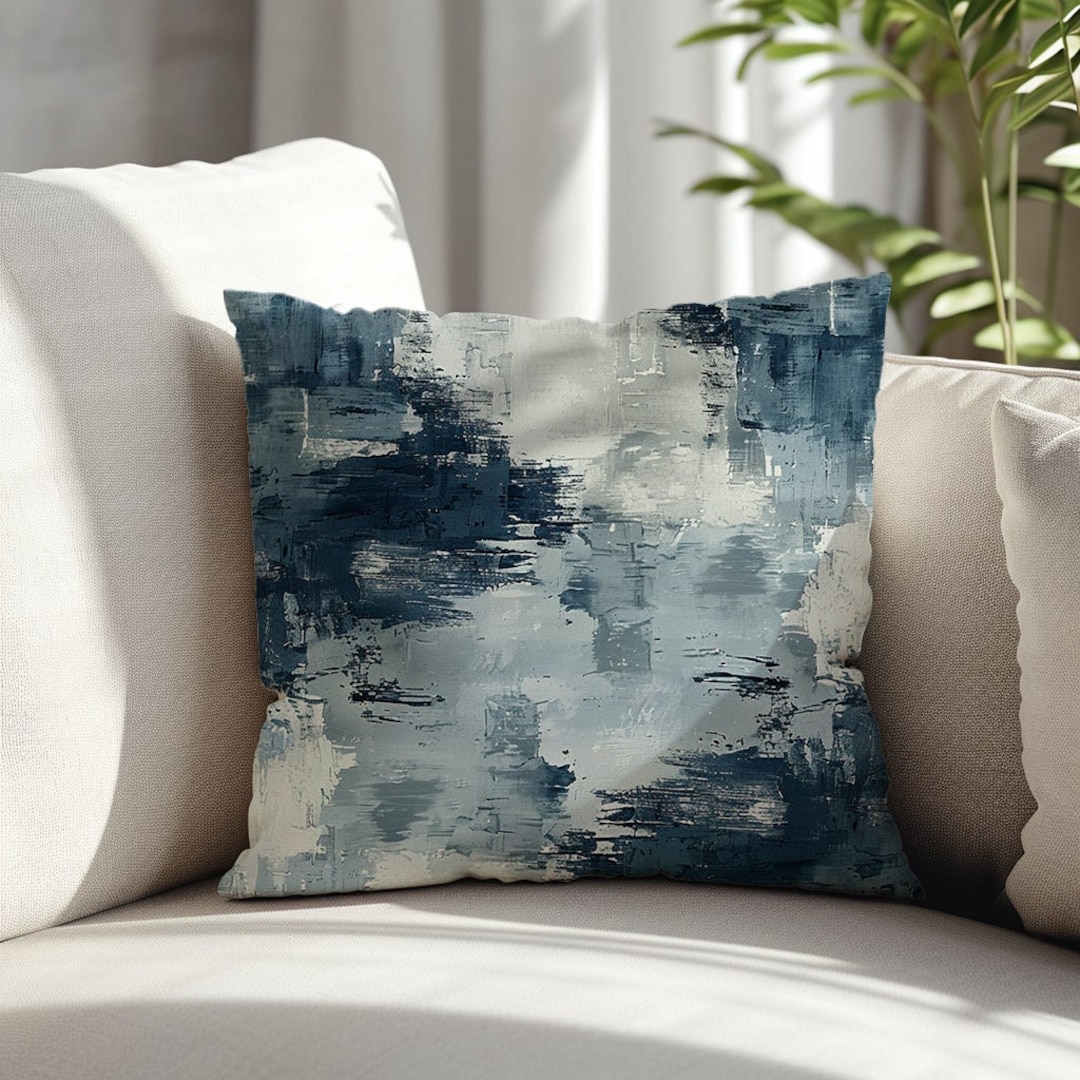 Elegant Blue Gray Texture Throw Pillow, Abstract Minimalist, Boho ...