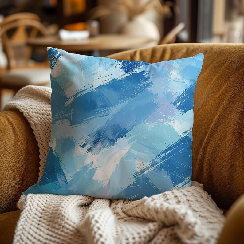 Abstract Light Pastel Blue Throw Pillow, Brush Stroke, Sky Blue, Modern ...