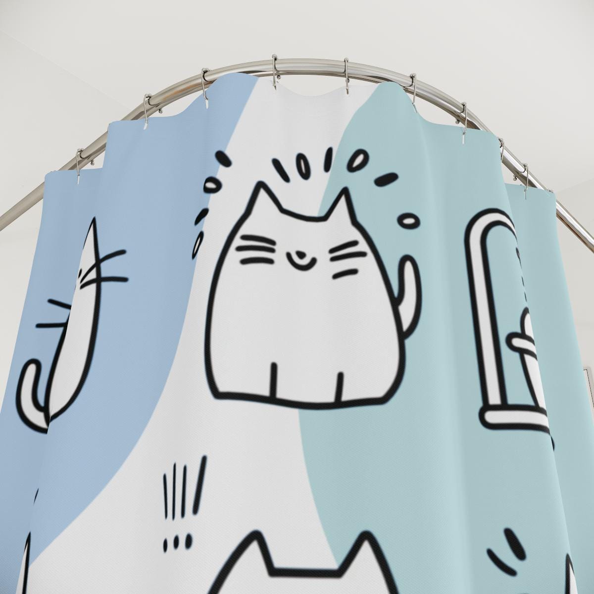 Cartoon Cat Line Drawing Shower Curtain, Cute Kitty, Cat Lover Gifts ...