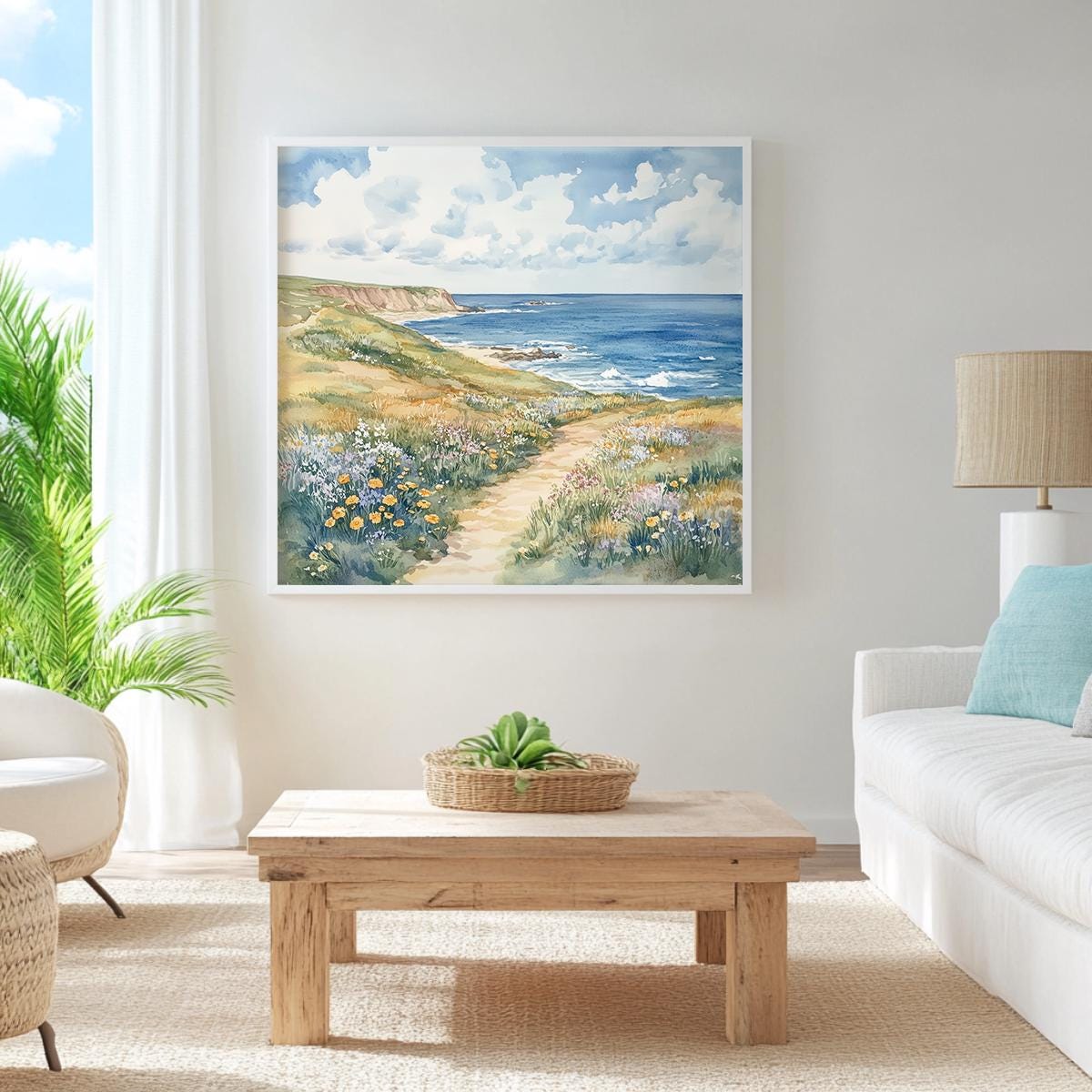 Spring Coastal Landscape Wall Art Print, Natural, Wildflower, Square ...