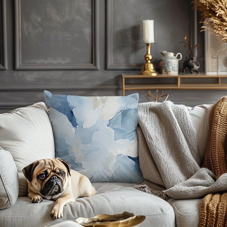 Modern Abstract Soft Cream Blue Pattern Throw Pillow, off White ...