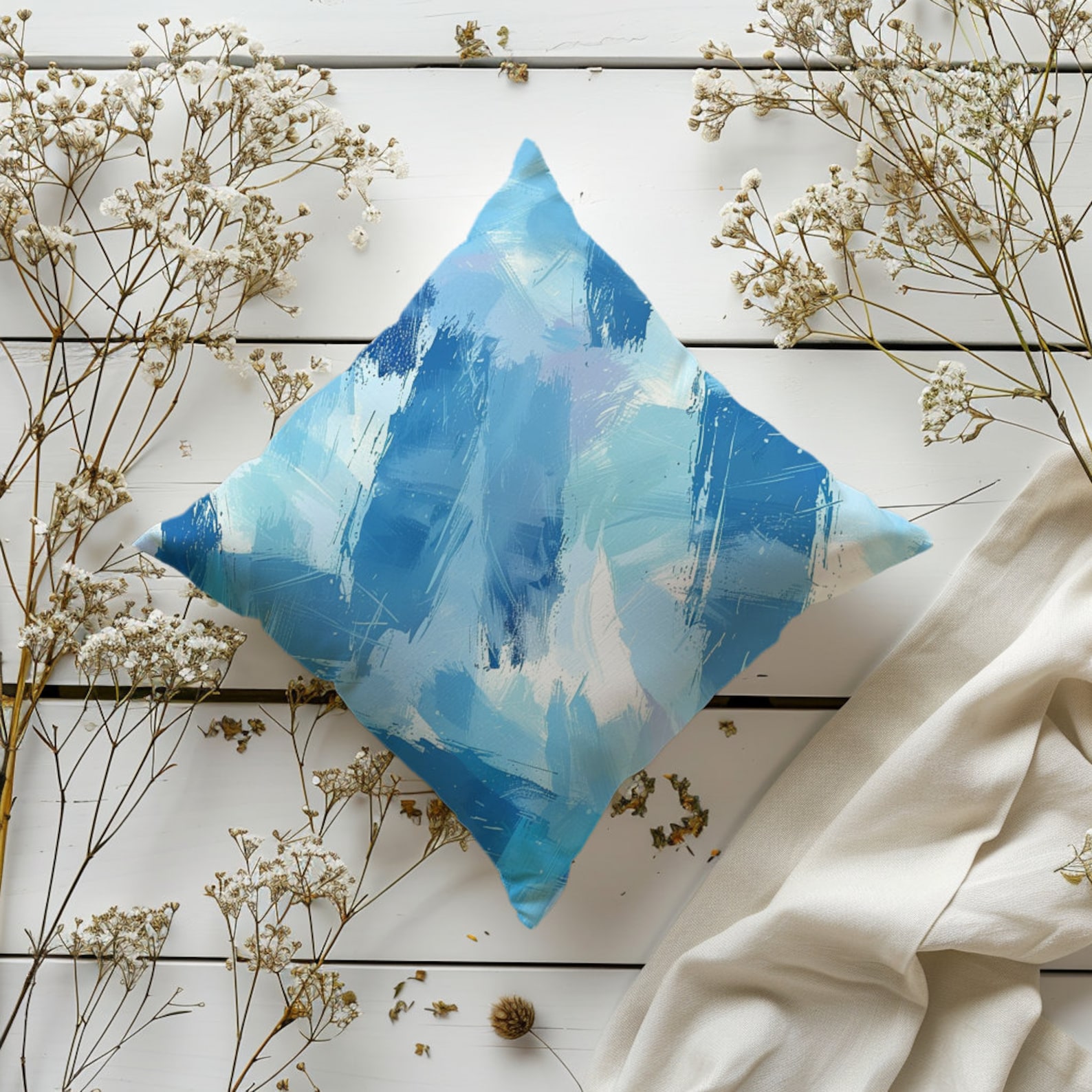 Abstract Light Pastel Blue Throw Pillow, Brush Stroke, Sky Blue, Modern ...