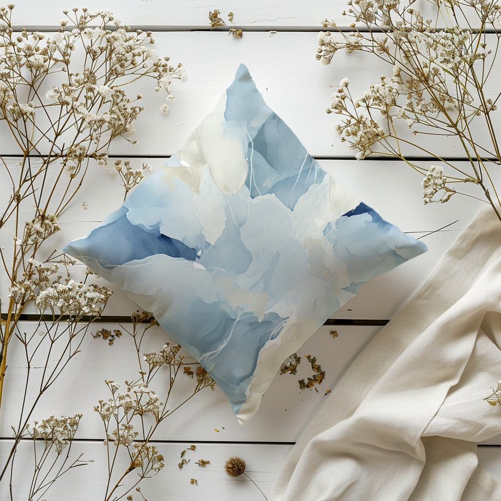 Modern Abstract Soft Cream Blue Pattern Throw Pillow, off White ...