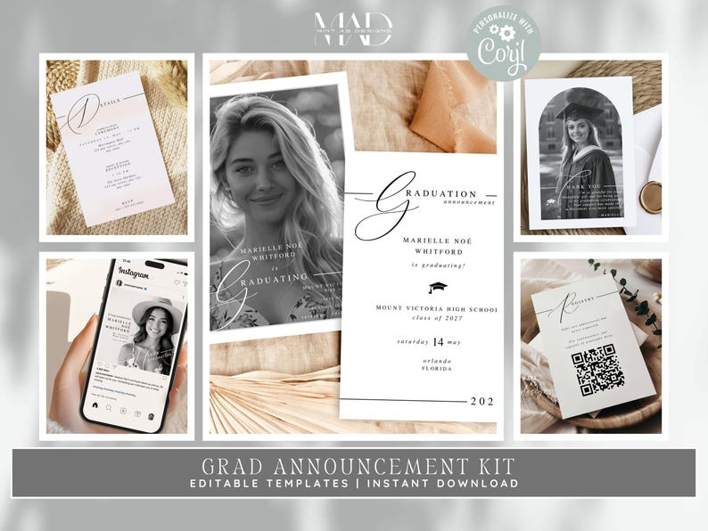 Graduation Announcement Kit | Corjl Editable Grad Announcement | Photo ...
