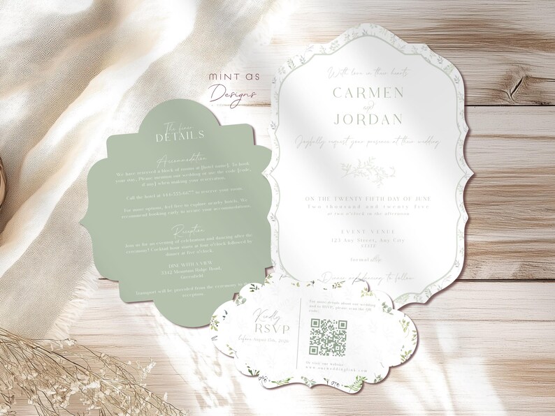 Green Leaves Wedding Invitation Template | Foliage Printable Cricut ...