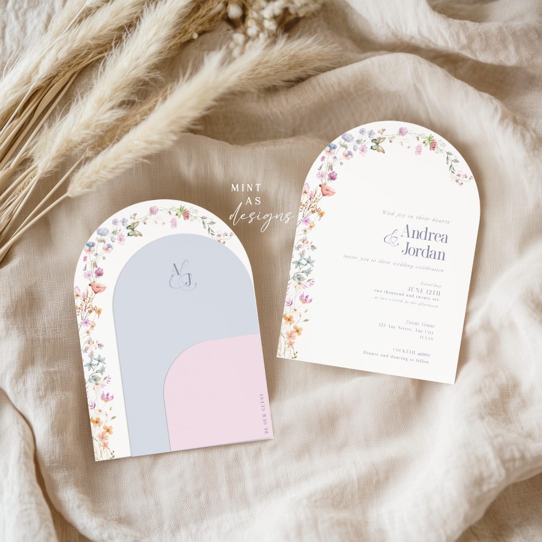 Wildflower Arch Wedding Invitation Template | Modern Stackable Suite ...