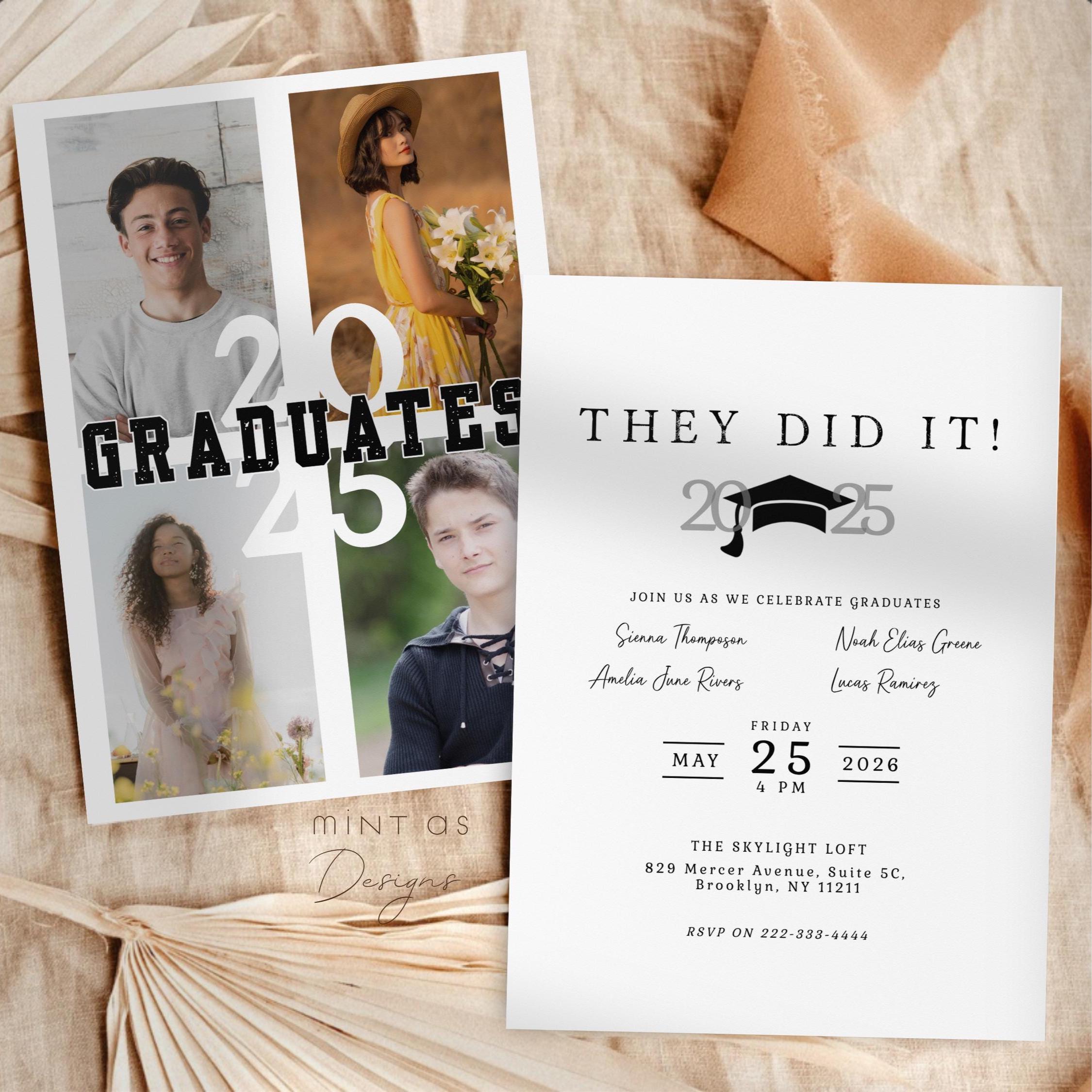 Editable Graduation Invitation Group 2025 | Black White Minimal Evite ...